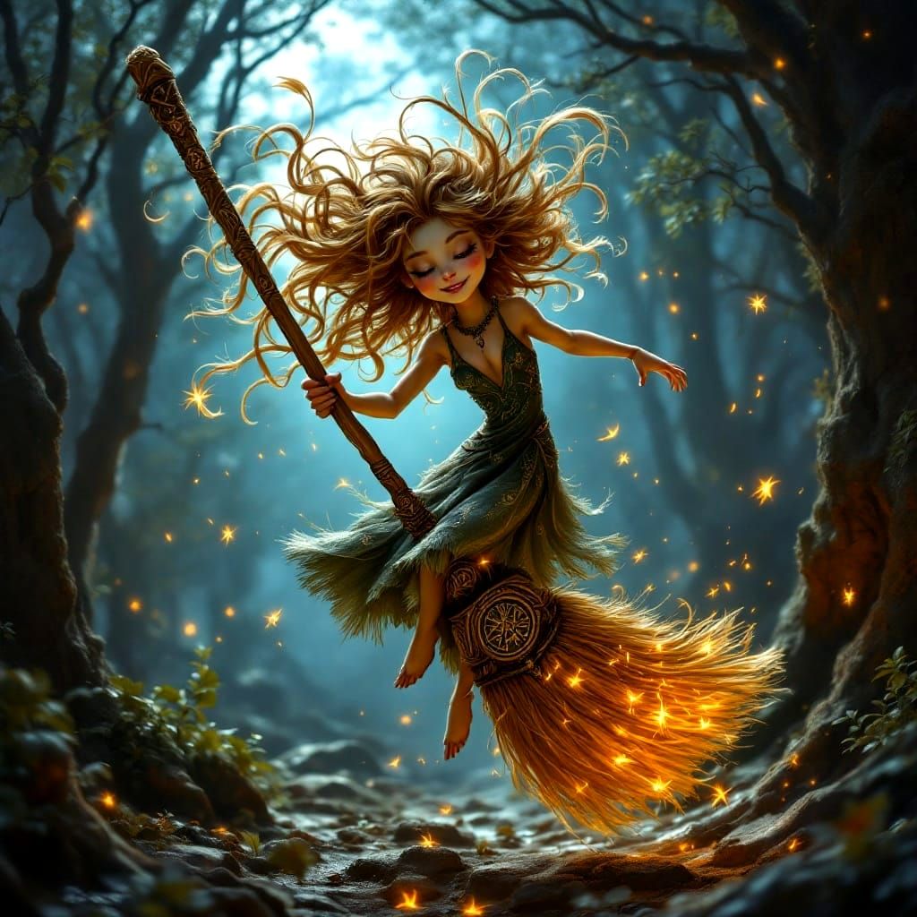 Dust Mite - Whimsical Broom Dancer in High Fantasy Style