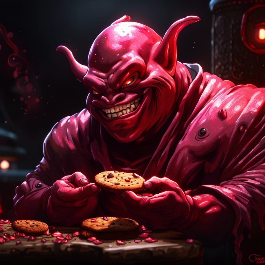 Red Lantern Majin Buu Eats Cookie, Detailed Art - AI Art