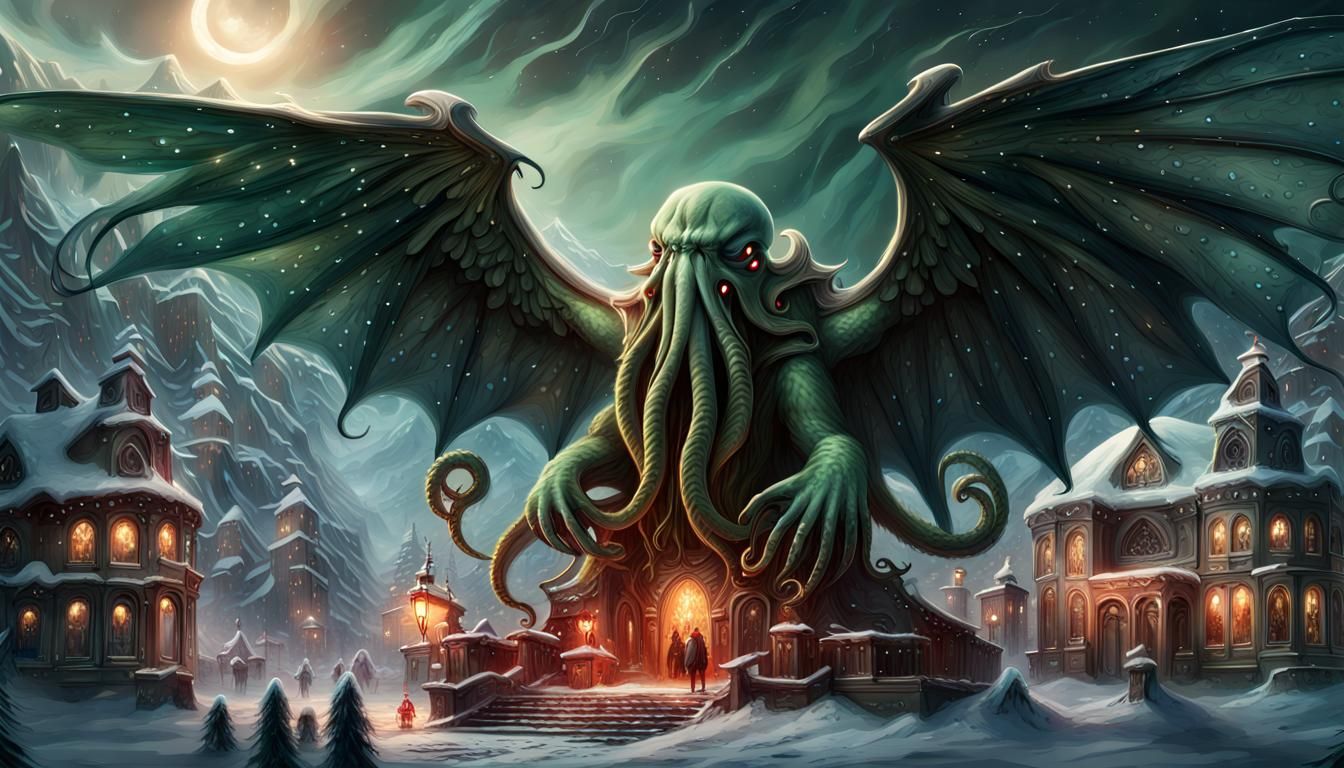 Summoning Great Winged Christmas Cthulhu Epic cinematic brilliant ...