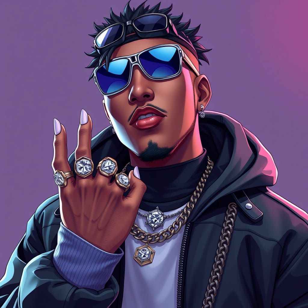 Sleek Rapper Showcases Luxury in 3D Anime Art - AI Art