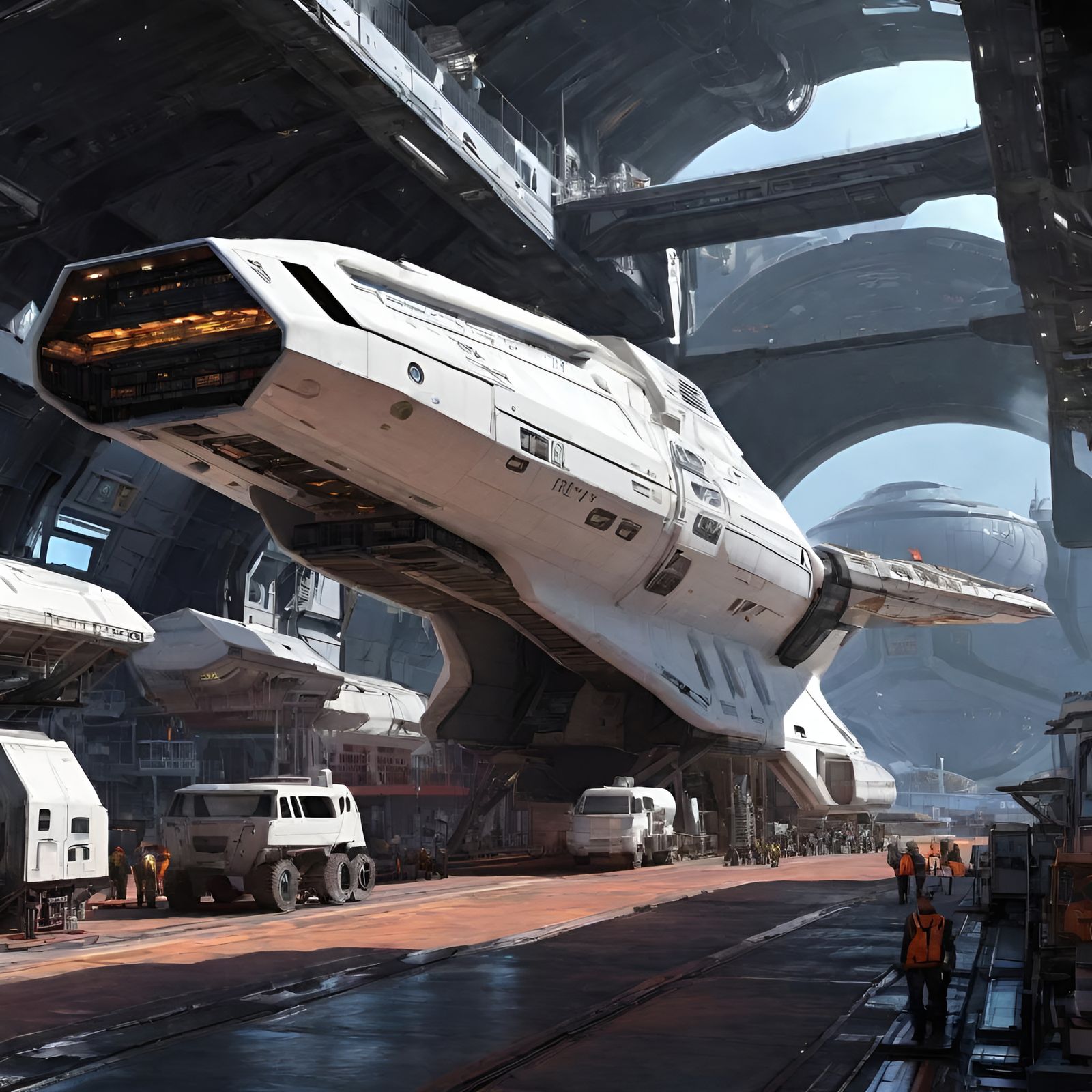 Starship in port for repairs - AI Generated Artwork - NightCafe Creator