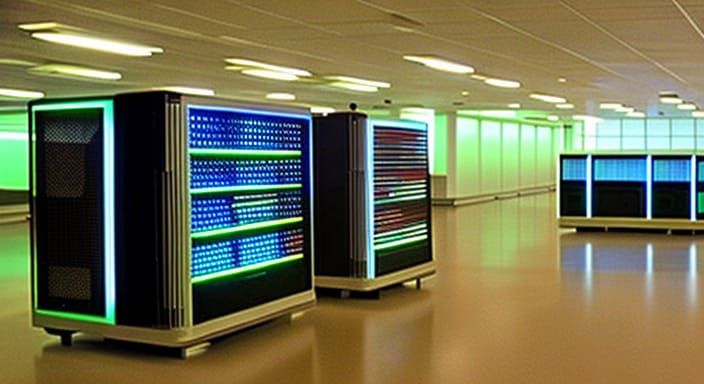 Pixar, super computer IBM 2000, insane mainframe, blinky lights, mesh ...