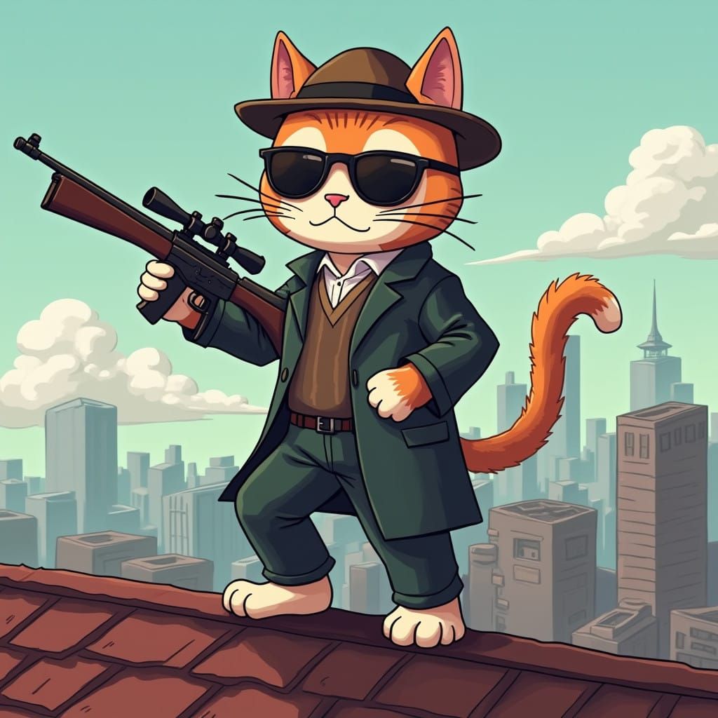 Cyberpunk Feline Assassin Takes Aim in GTA-Inspire... - AI Art