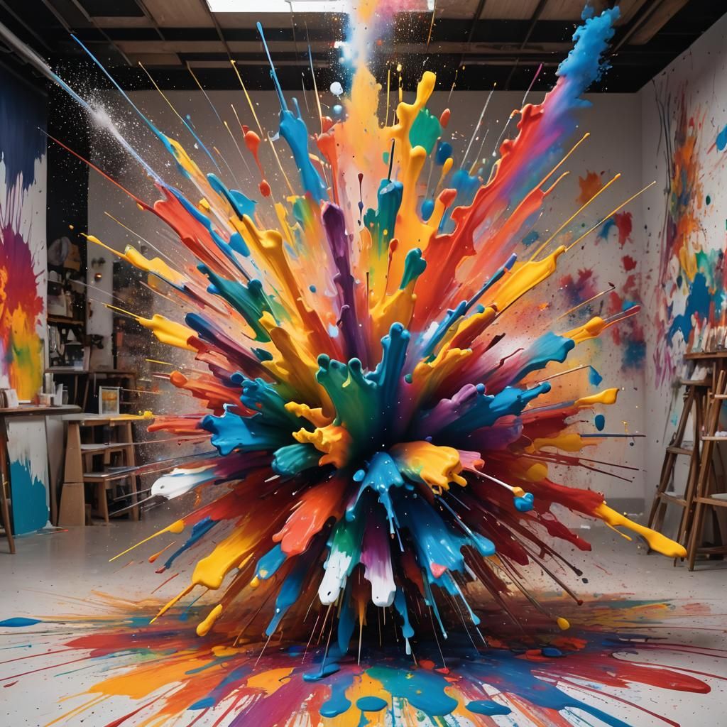 an artistic paint explosion. The explosion has sprayed vibrant colors ...