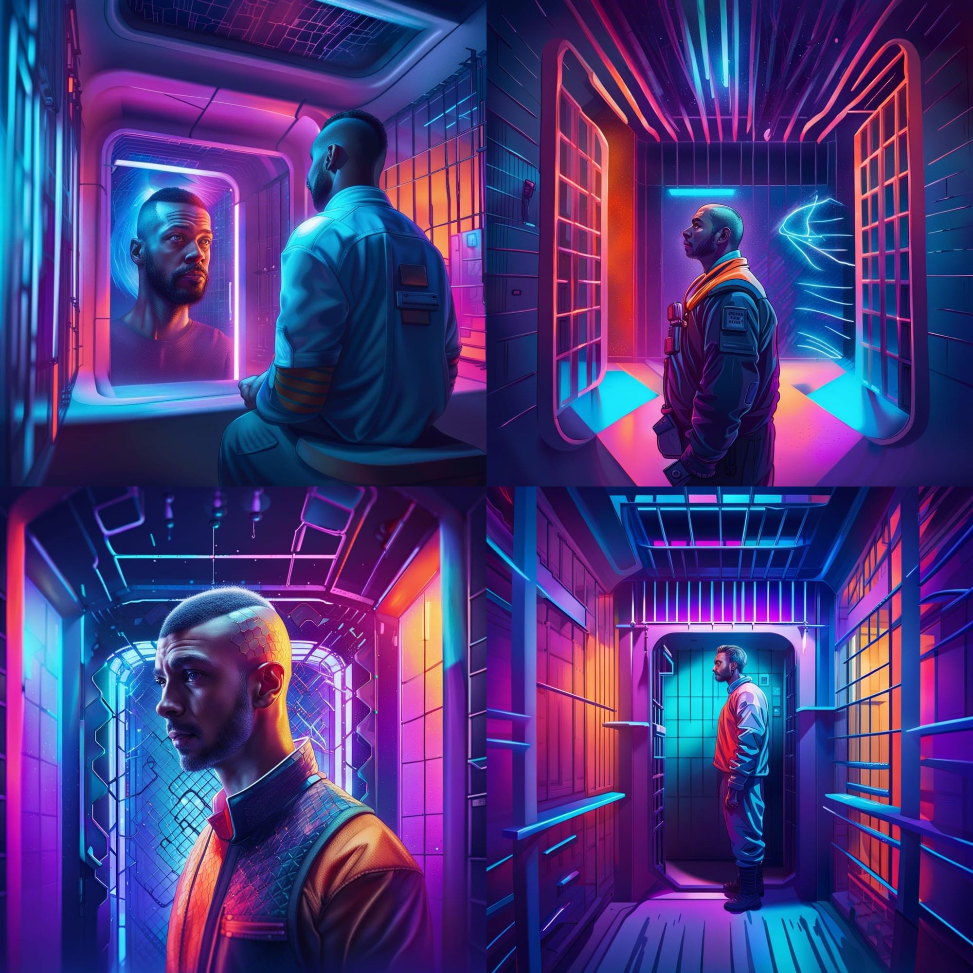 futuristic jail cell in a space prison with a male inmate : r ...