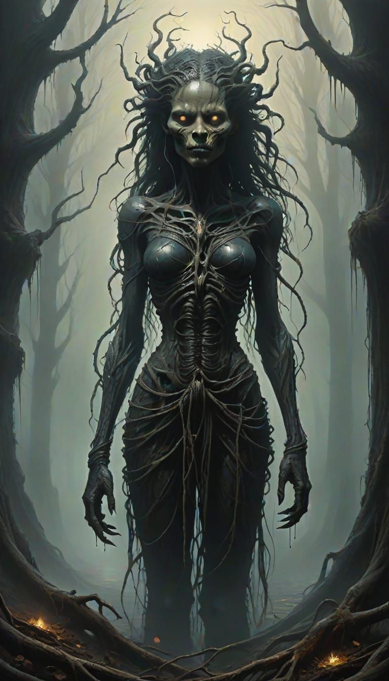 Ethereal Preta Goddess Haunts the Black Forest - AI Art