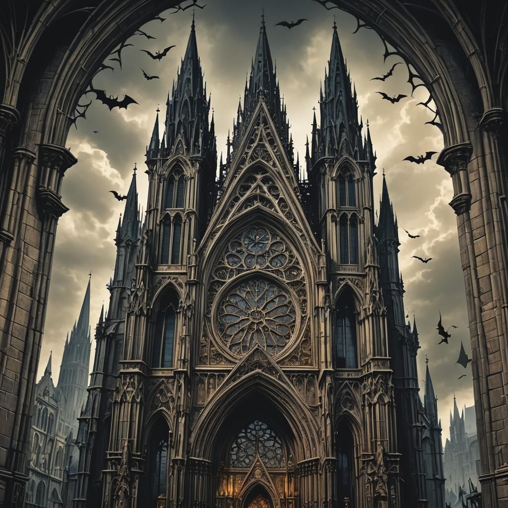 vampiric gothic cathedral bat frame page border blank center for text ...