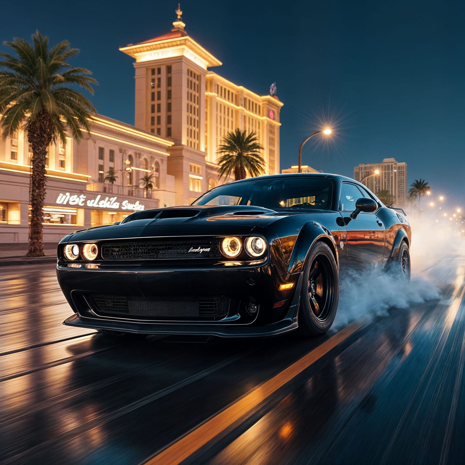 Sleek Dodge Challenger Hellcat Speeds Through Neon... - AI Art