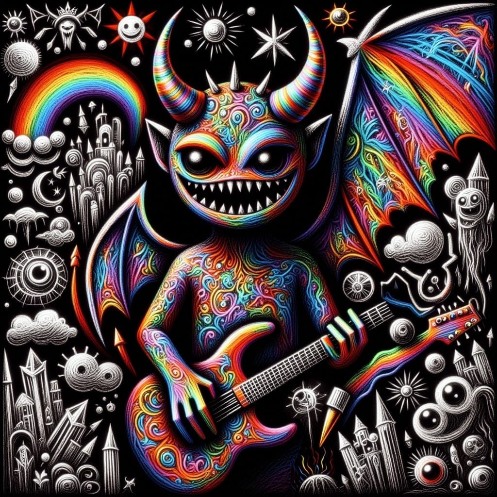 Mad Mosaic mythic Monster whimsical rainbow winged mosaic musical ...