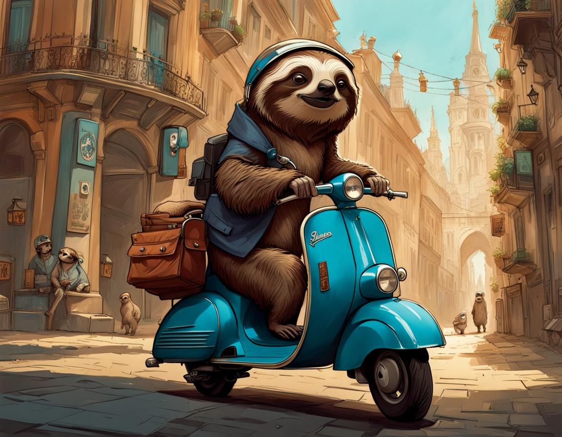 Vespa Sloth Takes It Slow - AI Generated Artwork - NightCafe Creator