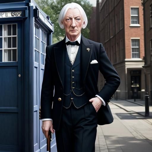 William Hartnell as Doctor WHO. The Tardis behind him. - AI Generated ...