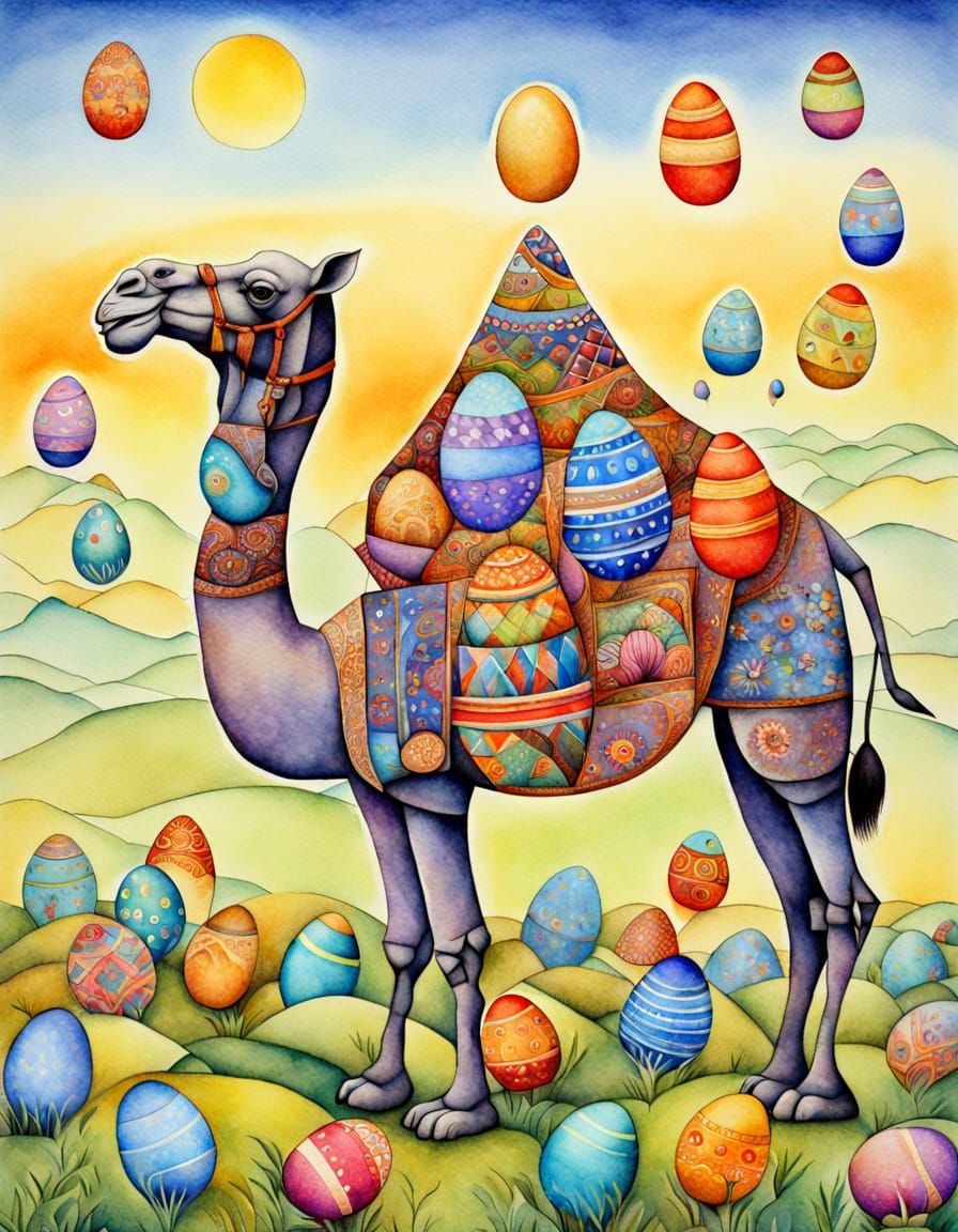 Camel - Camel in Vibrant Easter Cubist Art