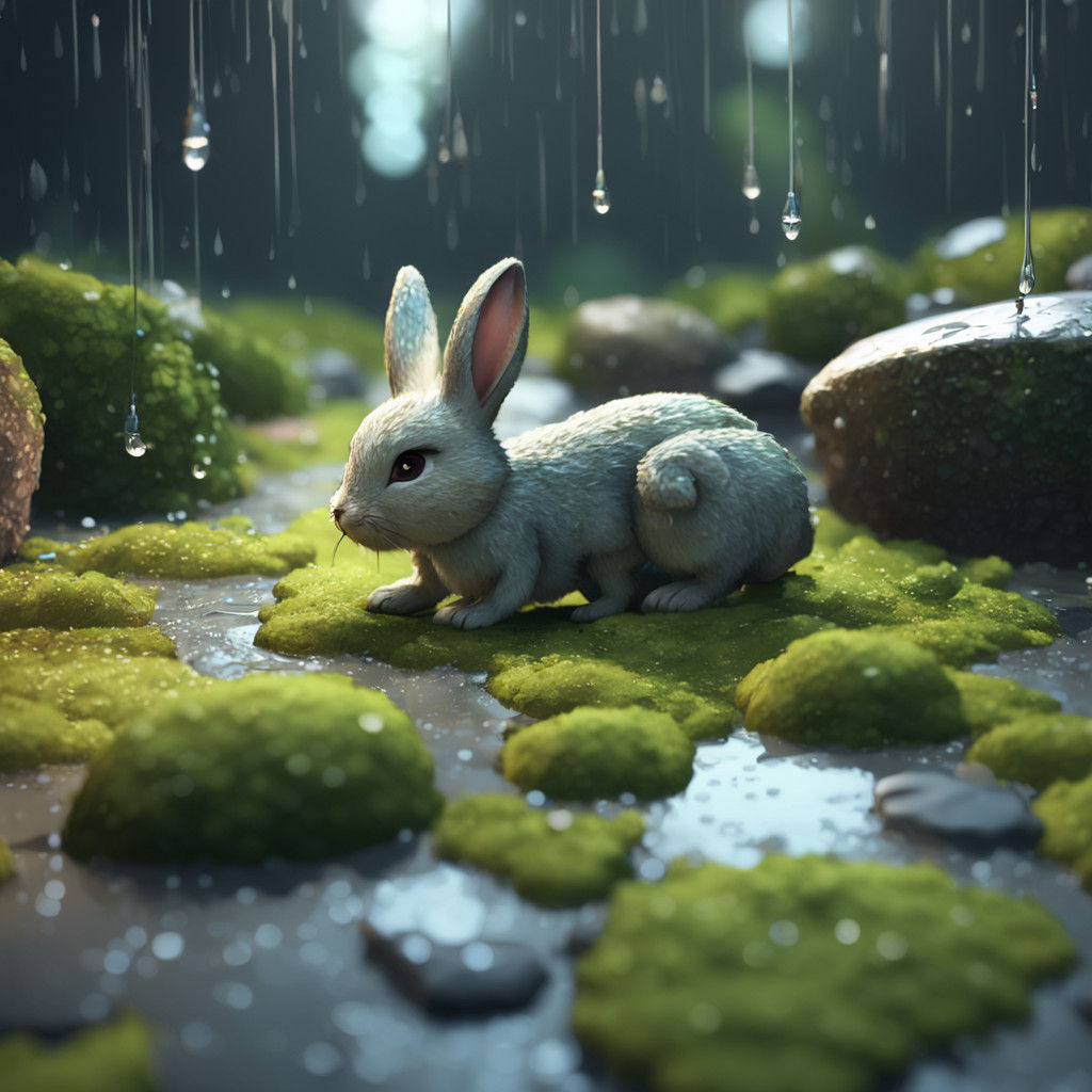 Anime-Inspired Peter Rabbit in Rainy Night - AI Art