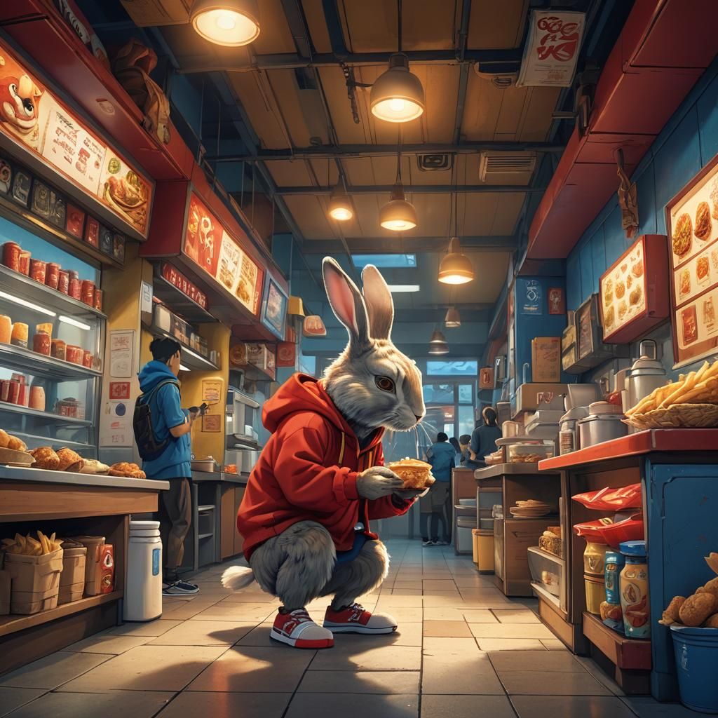 A rabbit orders KFC - Rabbit Orders KFC in Vibrant, Fantasti...