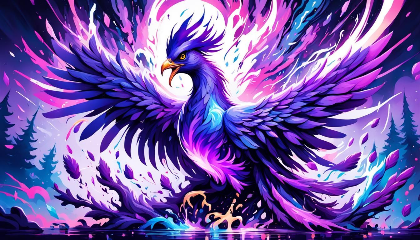 Purple Lightning Phoenix - AI Generated Artwork - NightCafe Creator