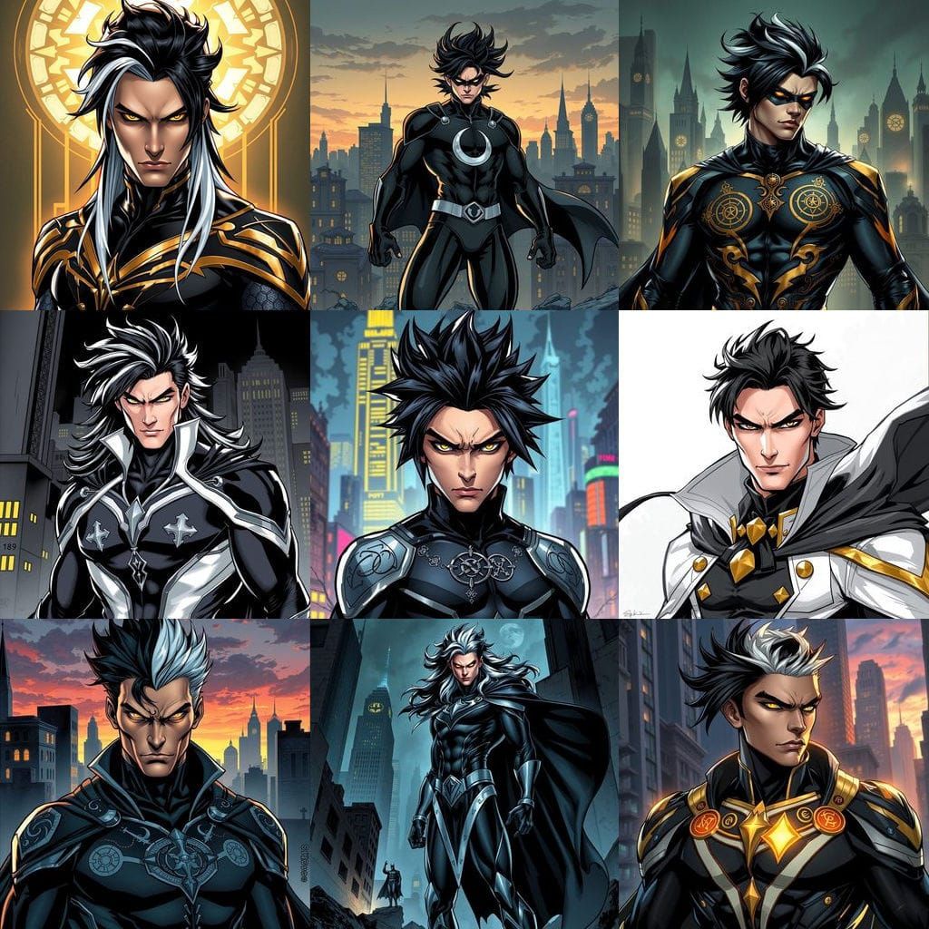 Vali Ravenclaw as a male DC a comics superhero character with black and ...