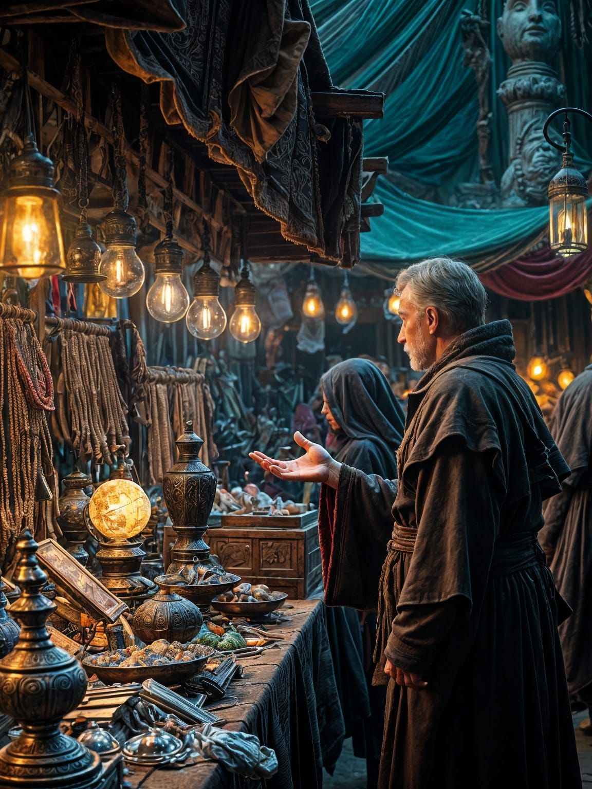 Close-up of a stall at a magical night market. Here you will find the ...