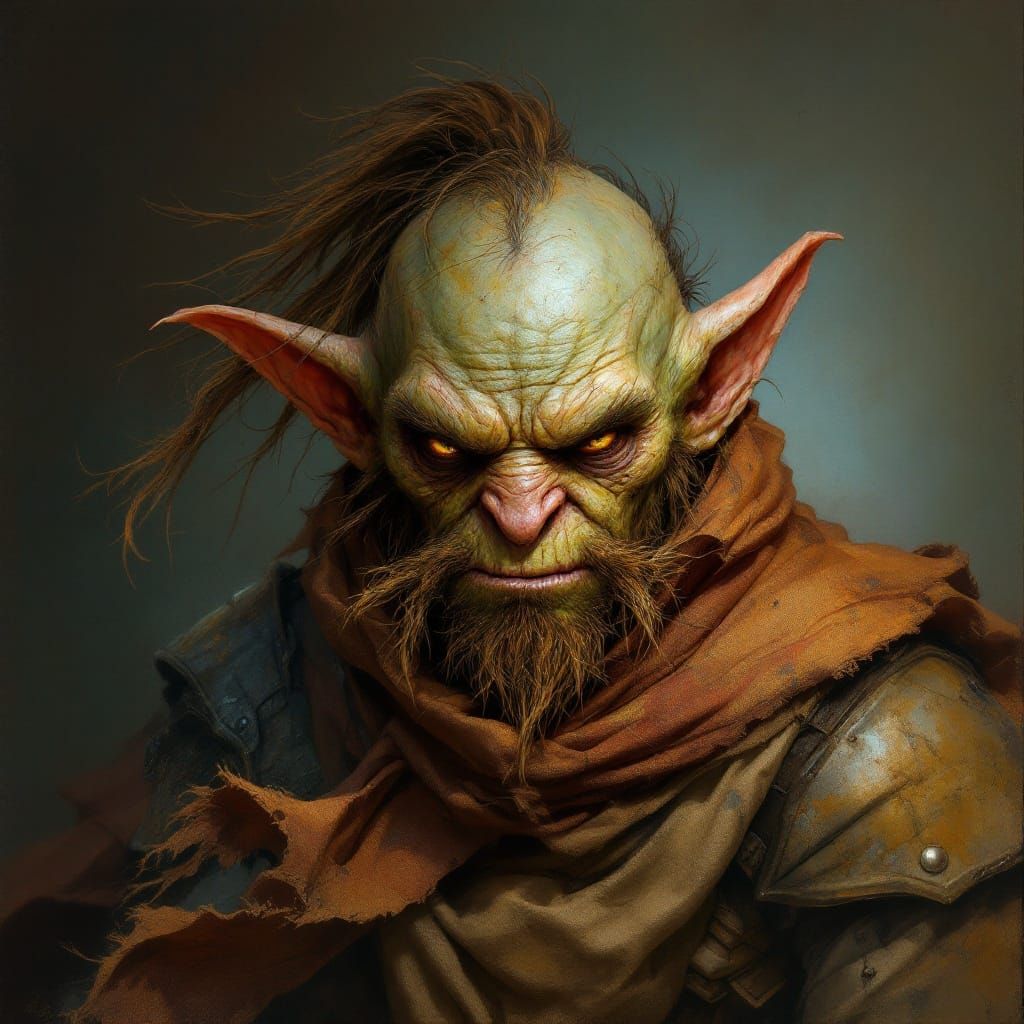 Grizzled Goblin Bandit - Gritty Goblin Warrior Portrait in E...