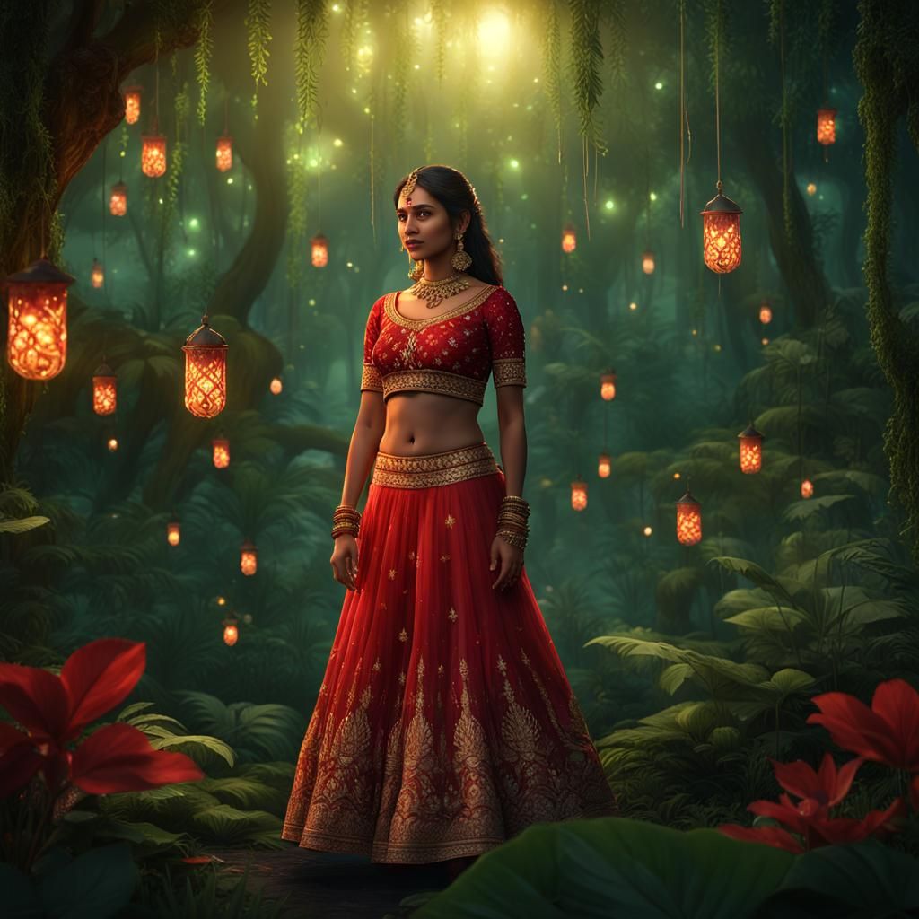 Red Gleam in the Emerald Night - AI Generated Artwork - NightCafe Creator