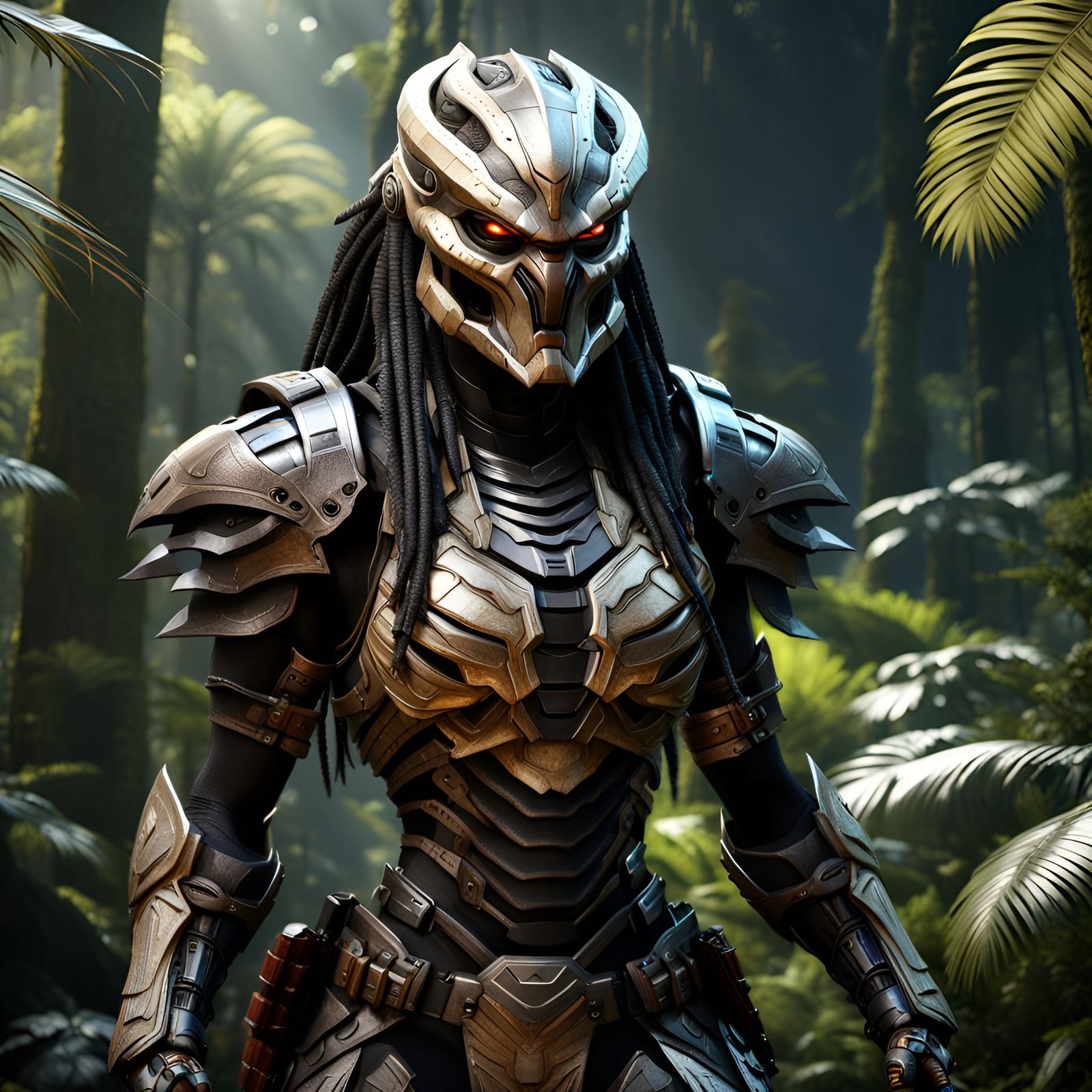 female yautja with impressive full armor - AI Generated Artwork - NightCafe Creator