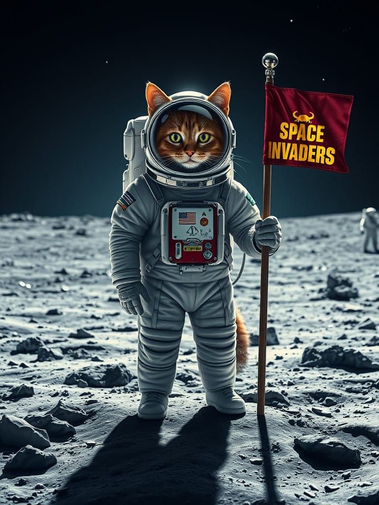 Space Invaders - Futuristic Cat Astronaut Lands on the Moon ...