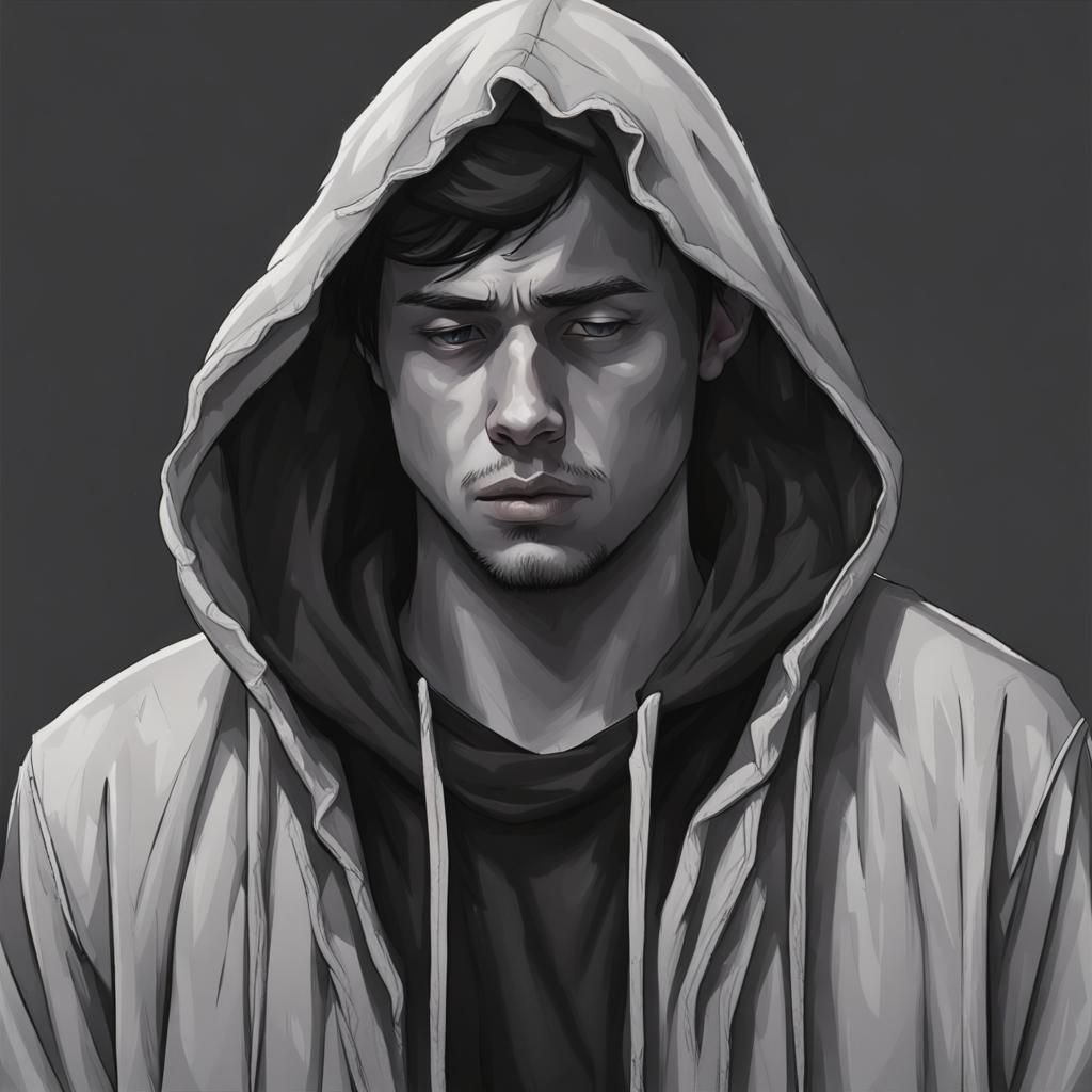 guy in hood looking sad realistic - AI Generated Artwork - NightCafe ...