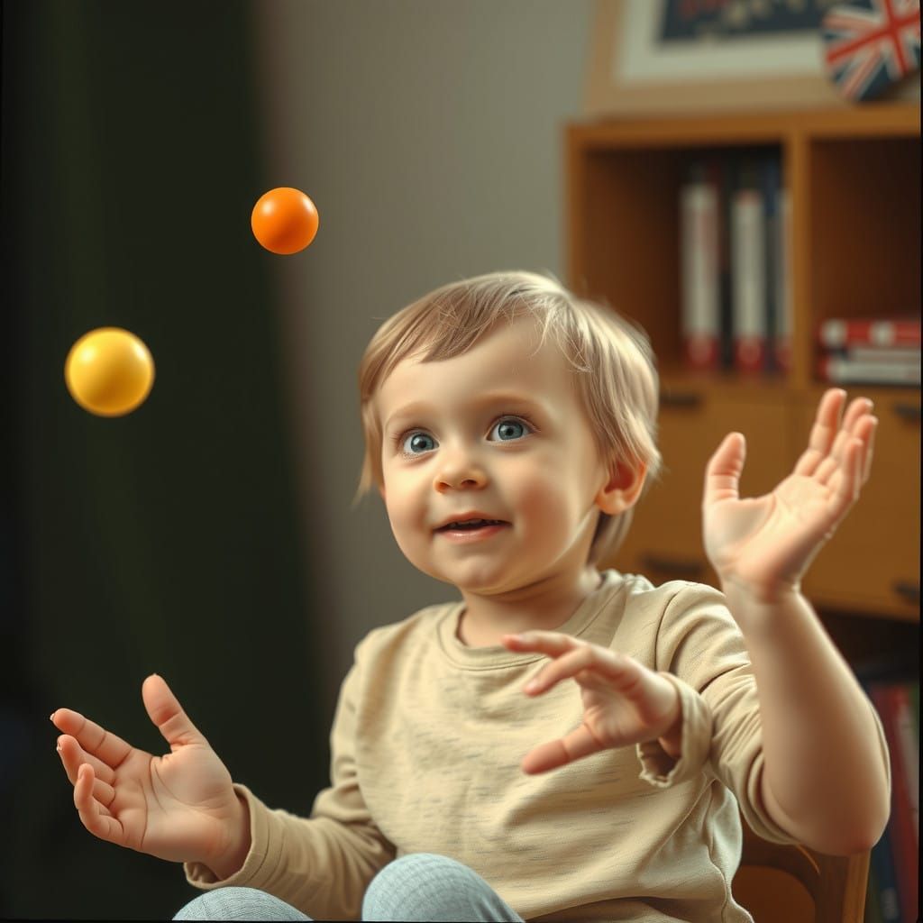 Juggling Kindergartener - Surreal Kindergartener Juggles wit...