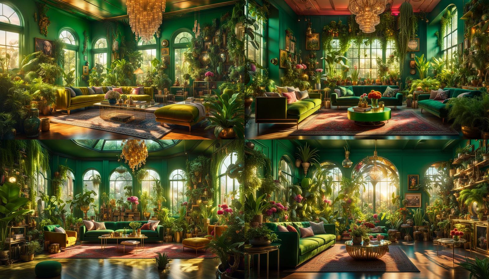 Architectural Digest photo of a maximalist green solarpunk living room ...