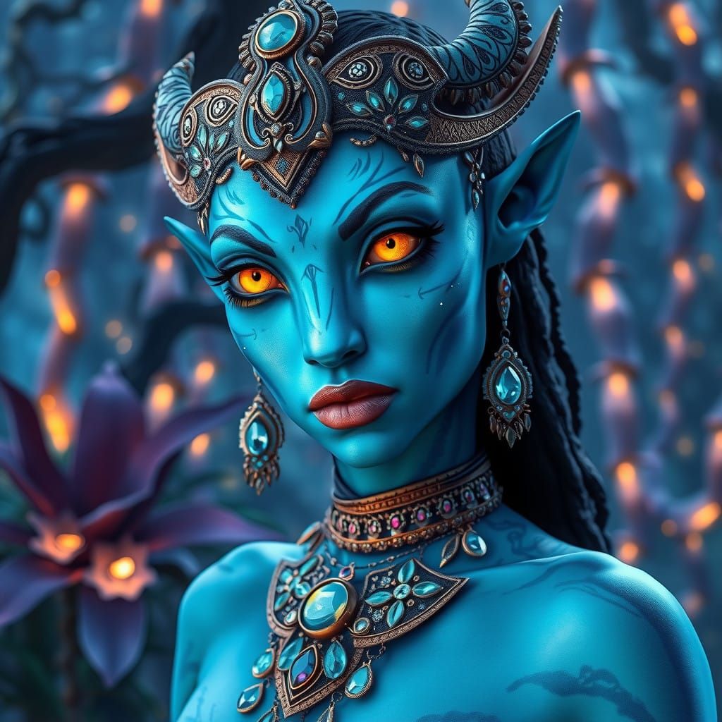 Navi Woman in Pandora Forest with Luminous Plants ... - AI Art