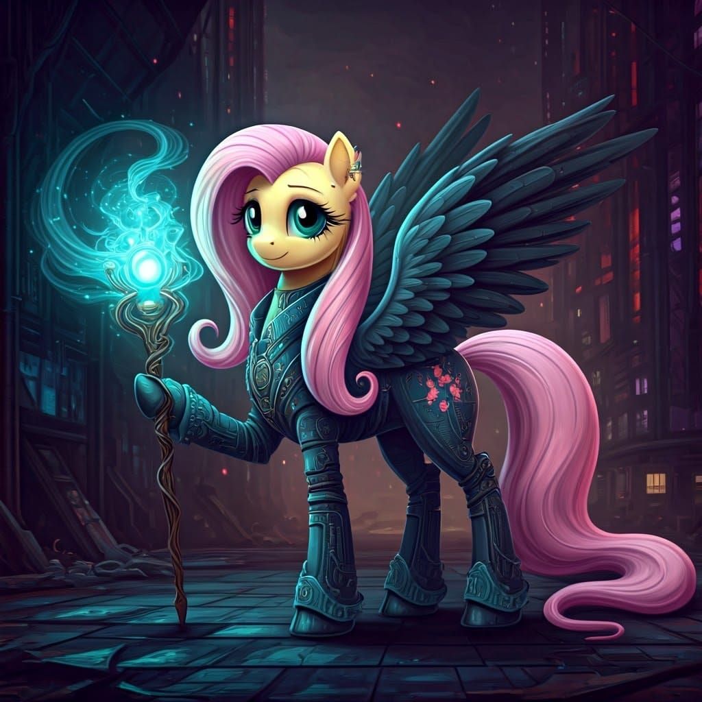Cyberpunk Sand Mage with Staff, a Futuristic Pony ... - AI Art