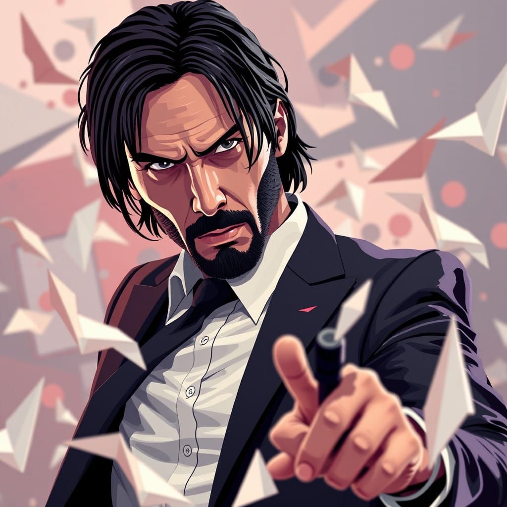 A 16bit video game image of John Wick in an action pose