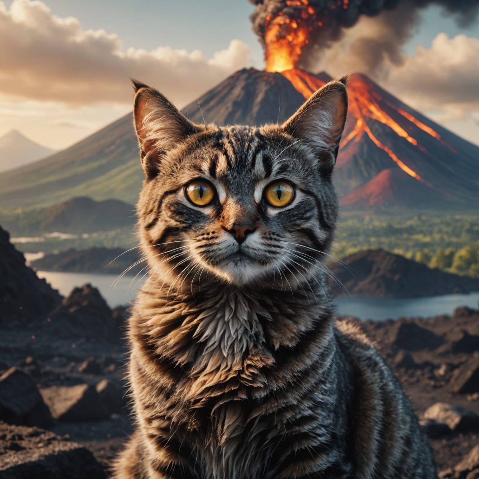a cat with a volcano - AI Generated Artwork - NightCafe Creator