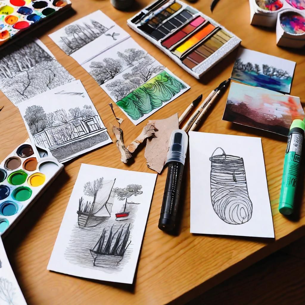 Hand drawn postcards on a table with art supplies - AI Generated ...