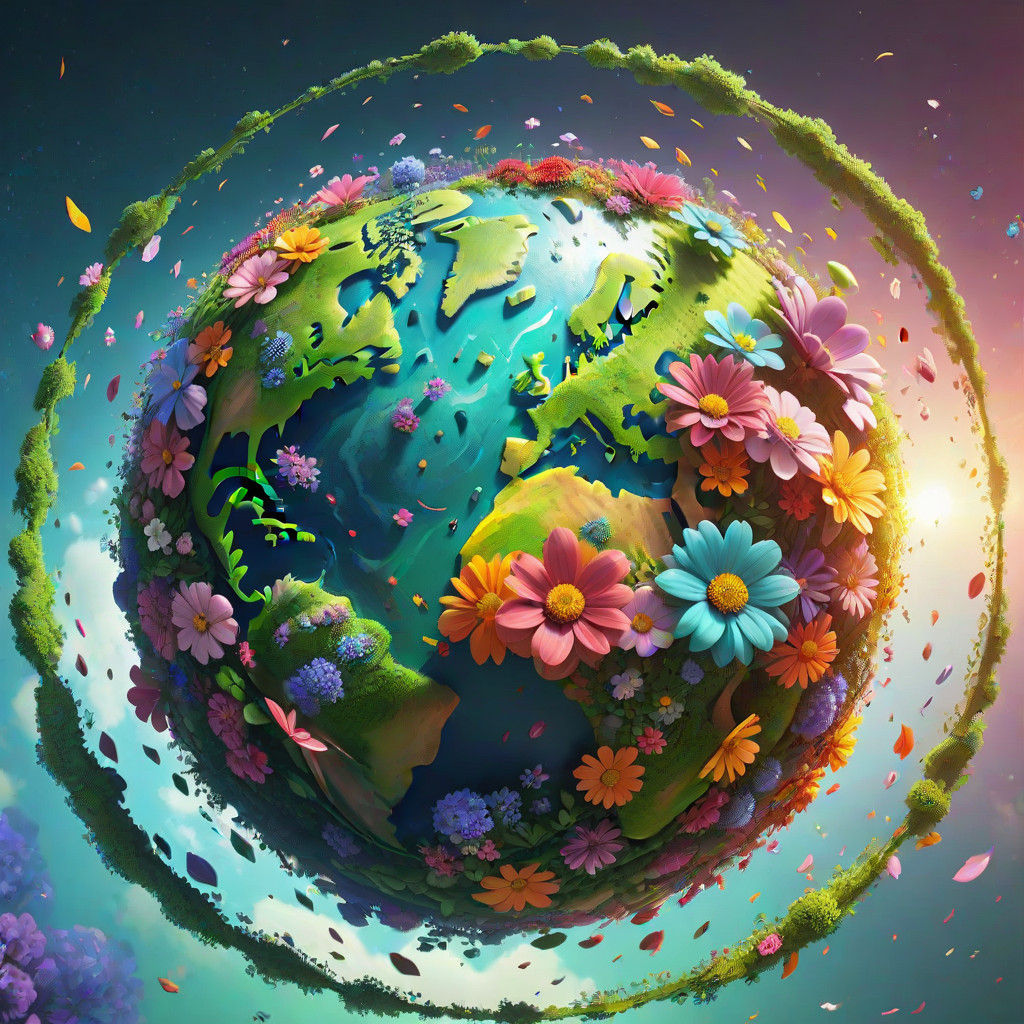 Earth covered with flowers - Earth in Vibrant Bloom