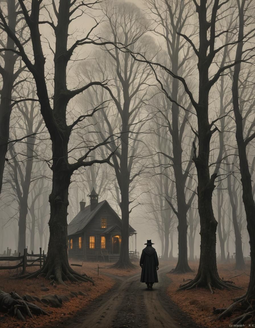 new-england salem puritan foggy forest farm gothic - AI Generated ...