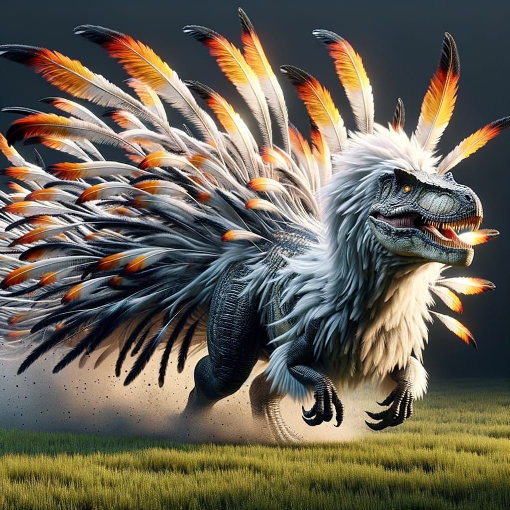 Majestic Utahraptor in White Scales and Orange Fea... - AI Art