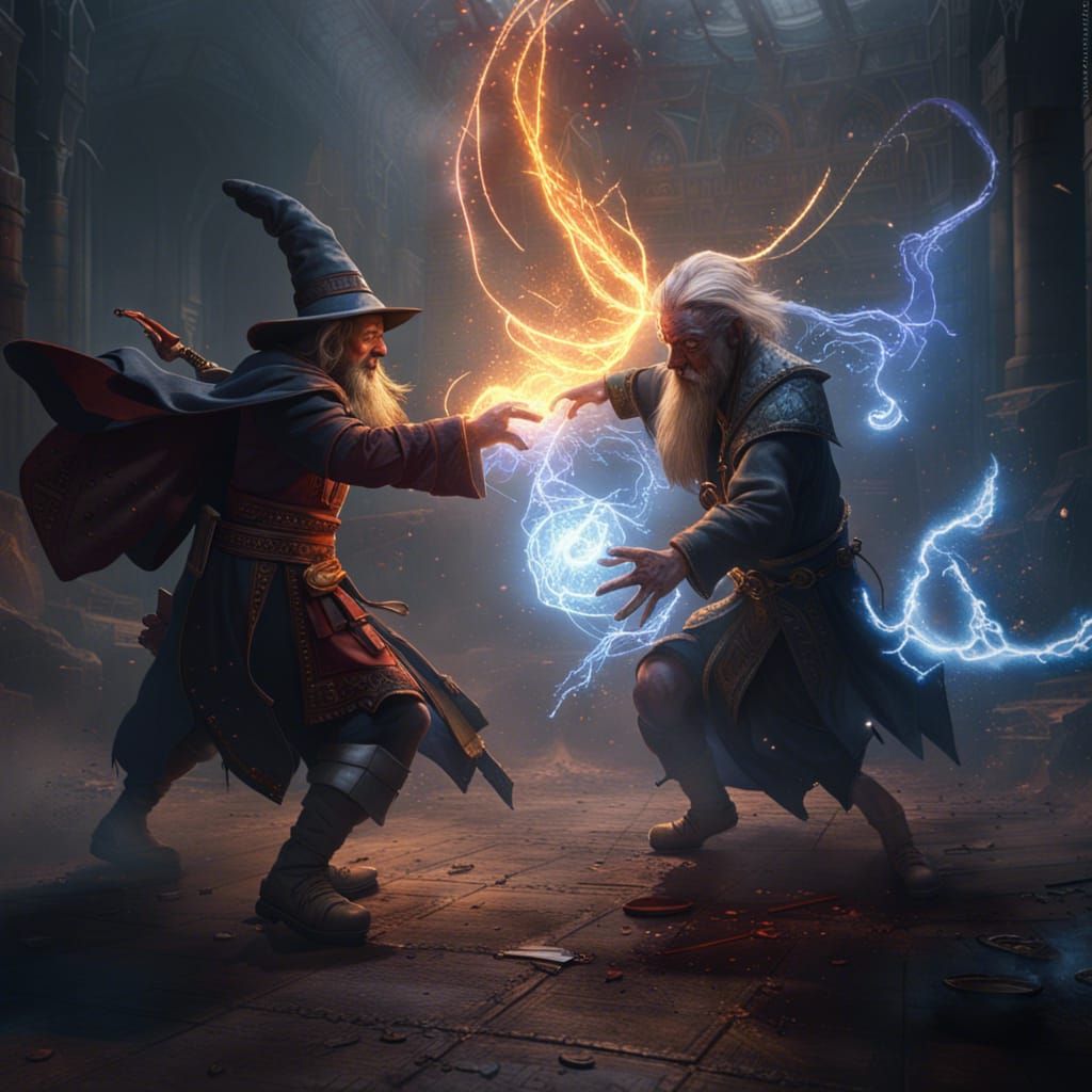 two wizards fighting - AI Generated Artwork - NightCafe Creator