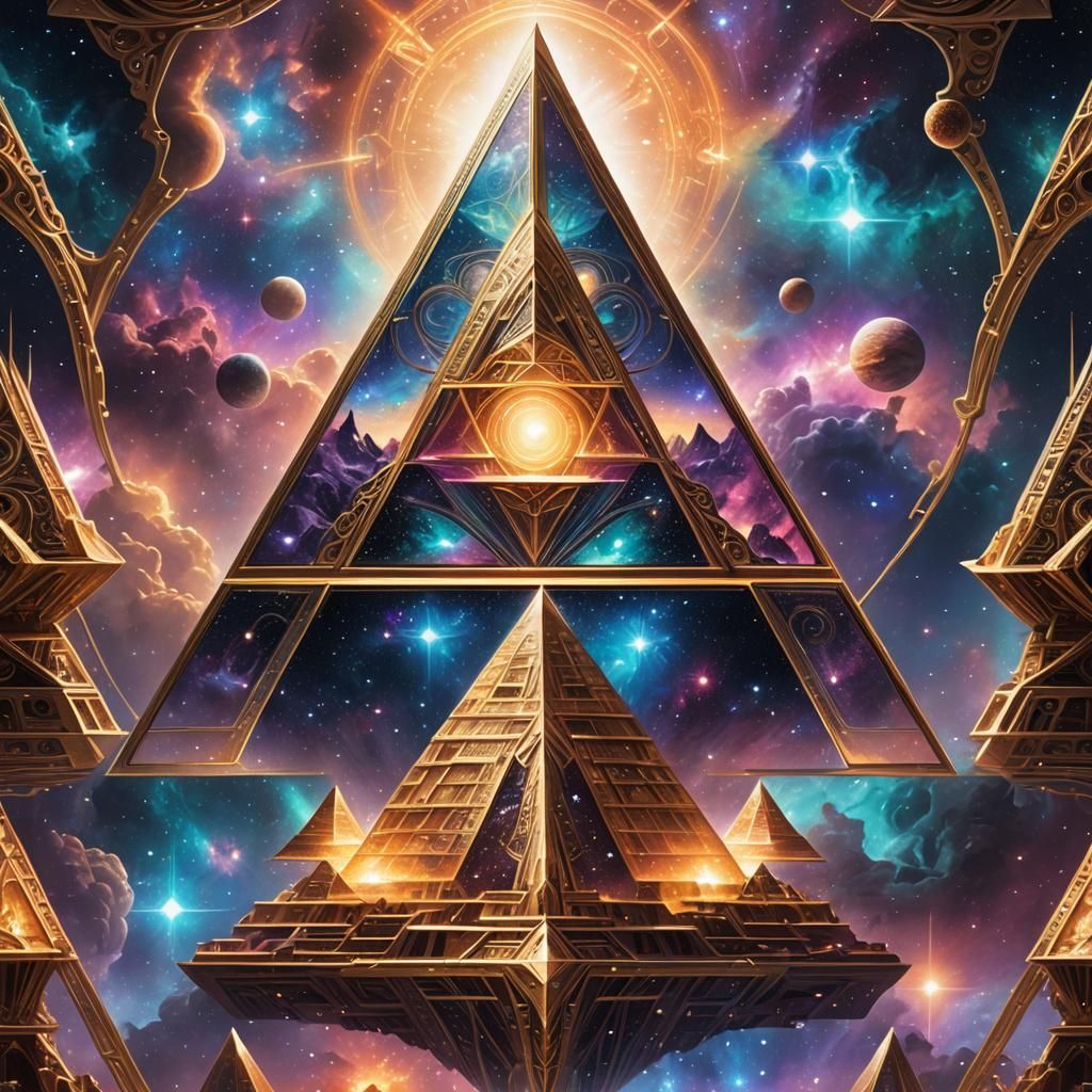 Intricately detailed Irridescent galactic pyramid, fantasycore, cosmic ...