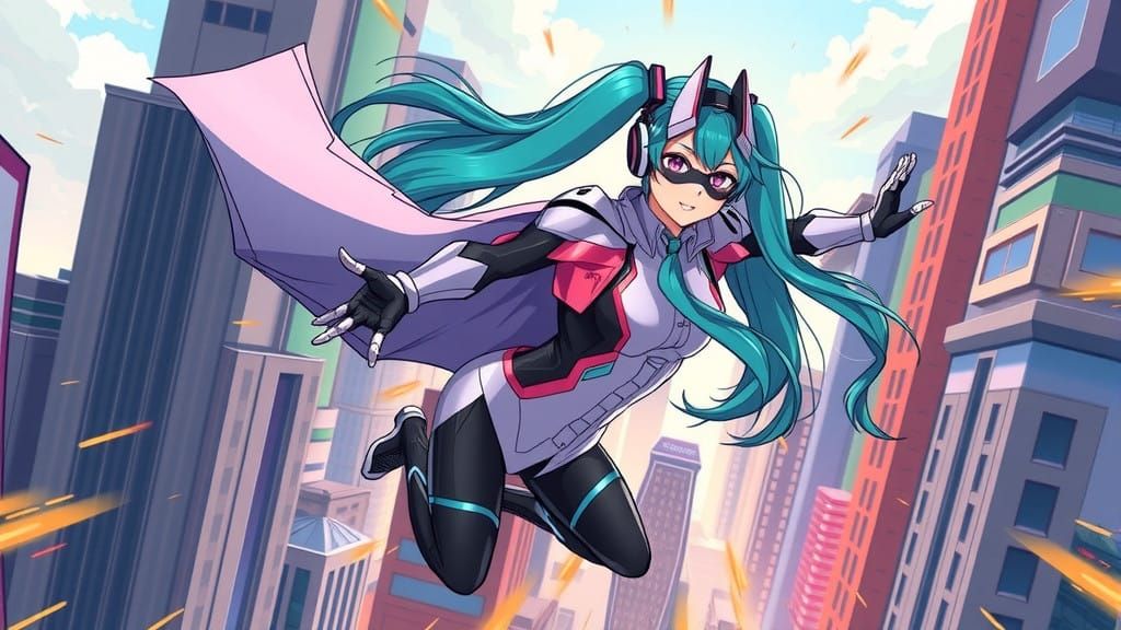 Hatsune Miku as a Cyberpunk Superhero in Comic Boo... - AI Art