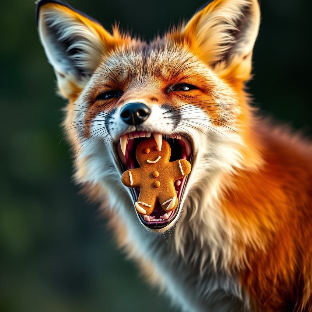 Fox Chases Gingerbread Man in a Moment of Sweet Te... - AI Art