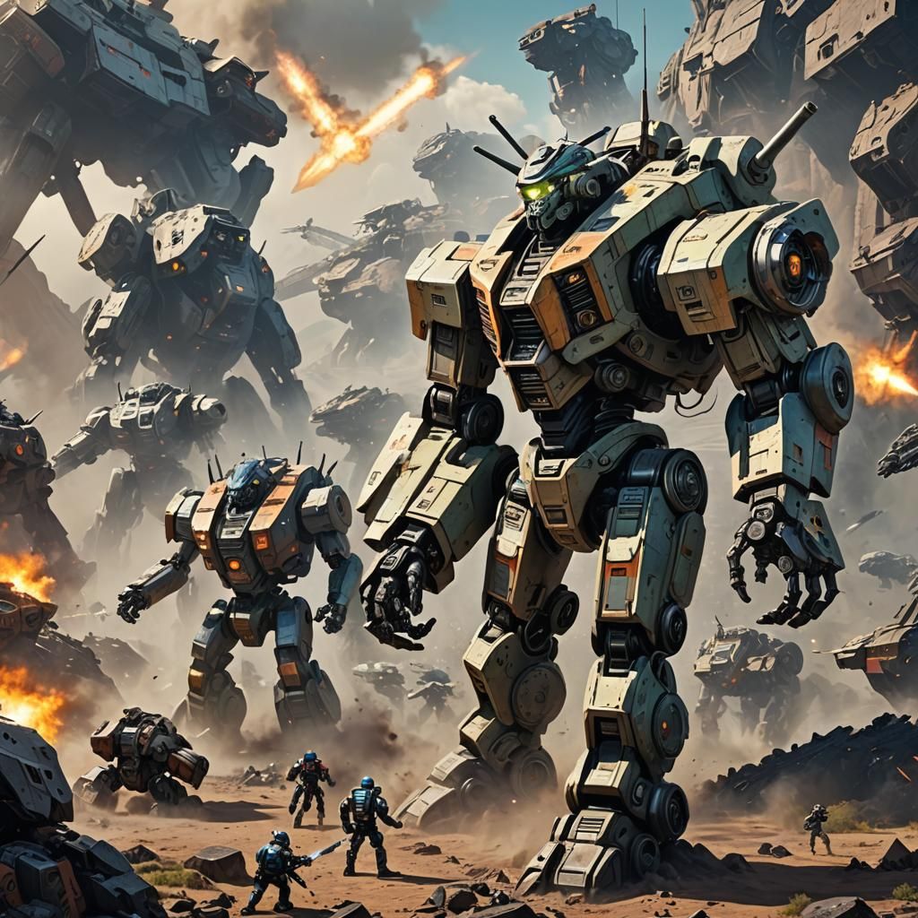 giant mech robot battle on an alien world - AI Generated Artwork ...