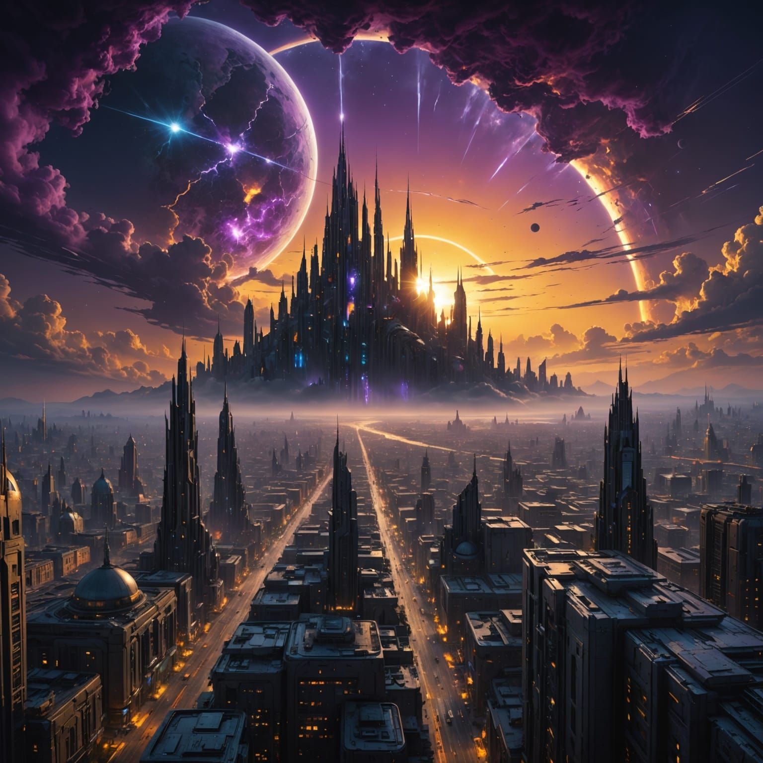 Kothariya - Galactic Sunset Horror Cityscape in Cyberpunk Ar...
