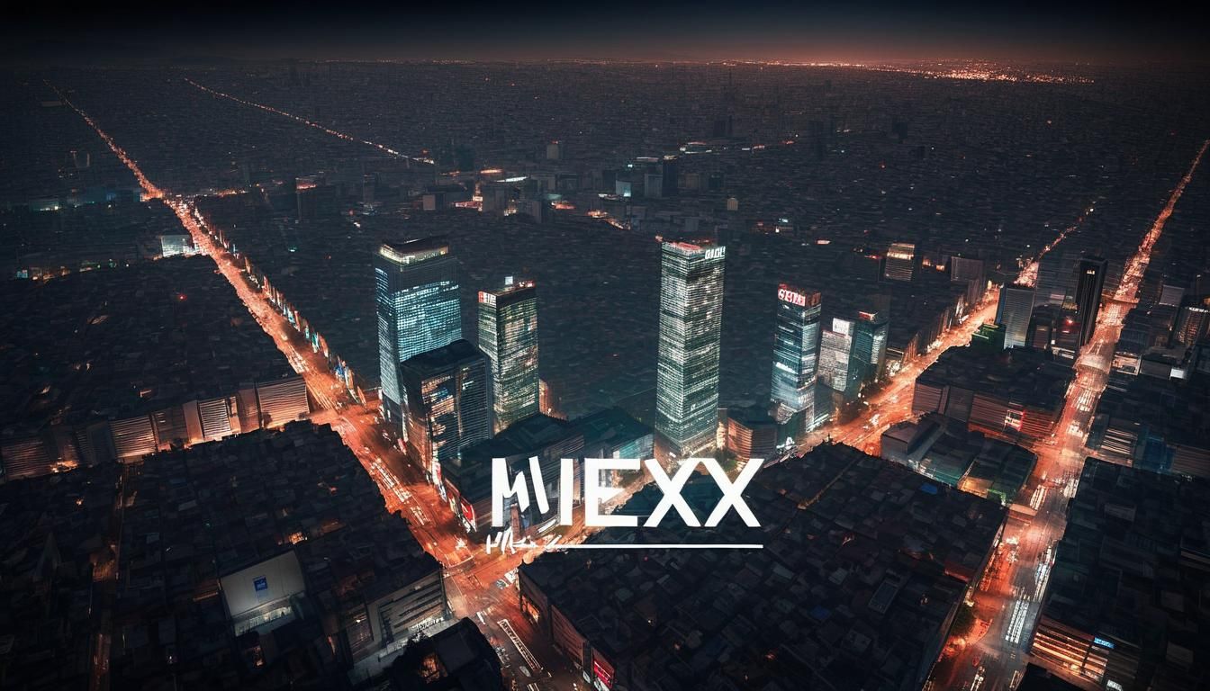 A detailed, photorealistic cityscape of Mexico City at night, with the ...