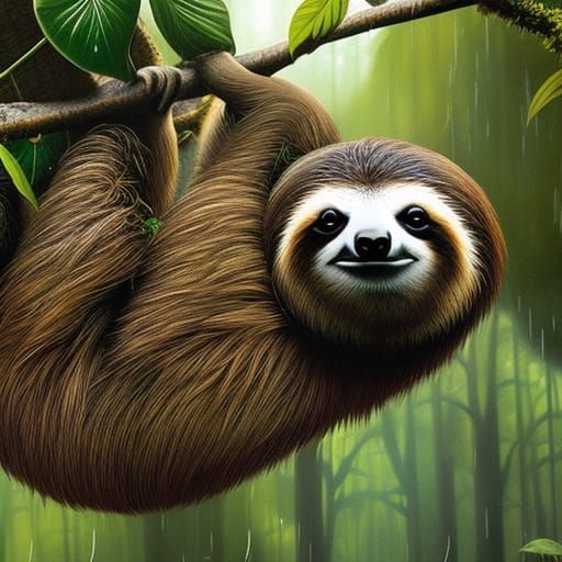 Happy Hanging Sloth - AI Generated Artwork - NightCafe Creator