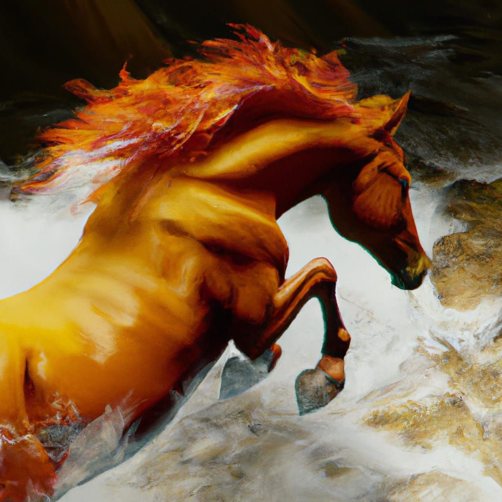 mare jumping over a rushing river - AI Generated Artwork - NightCafe ...