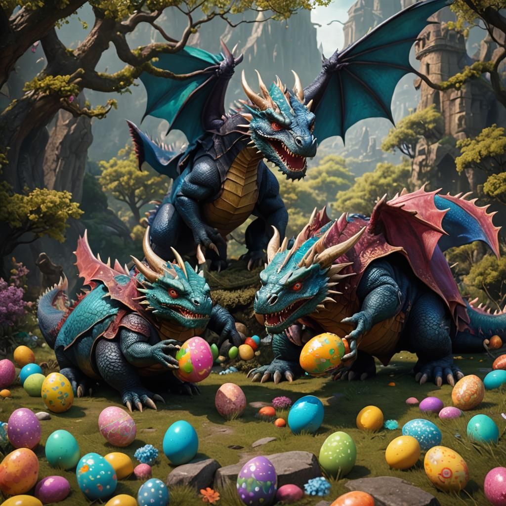 Even dragons are searching for eggs during Easter - AI Generated ...