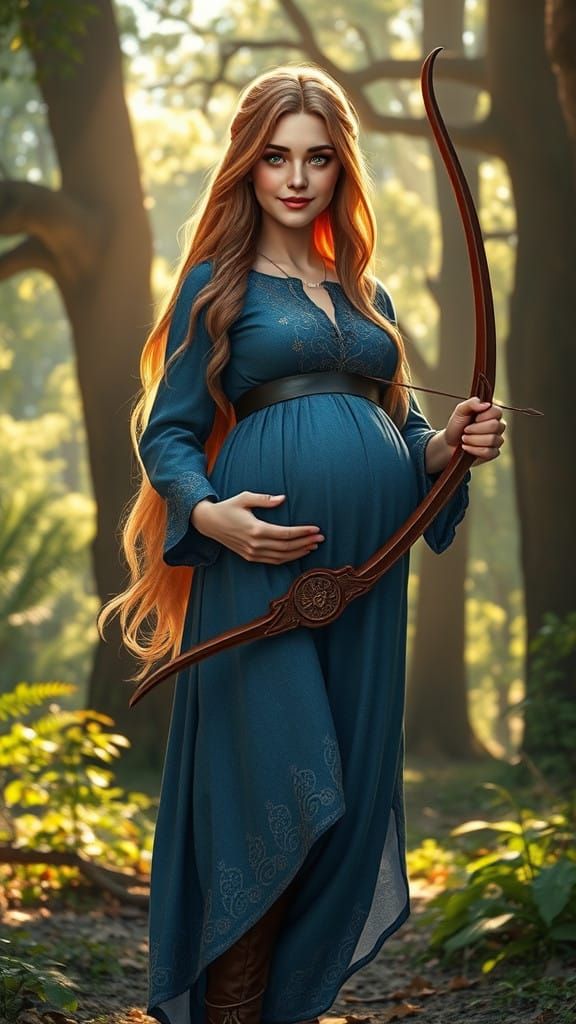 pregnant Fantasy Female archer - Serene Fantasy Archer in Wh...