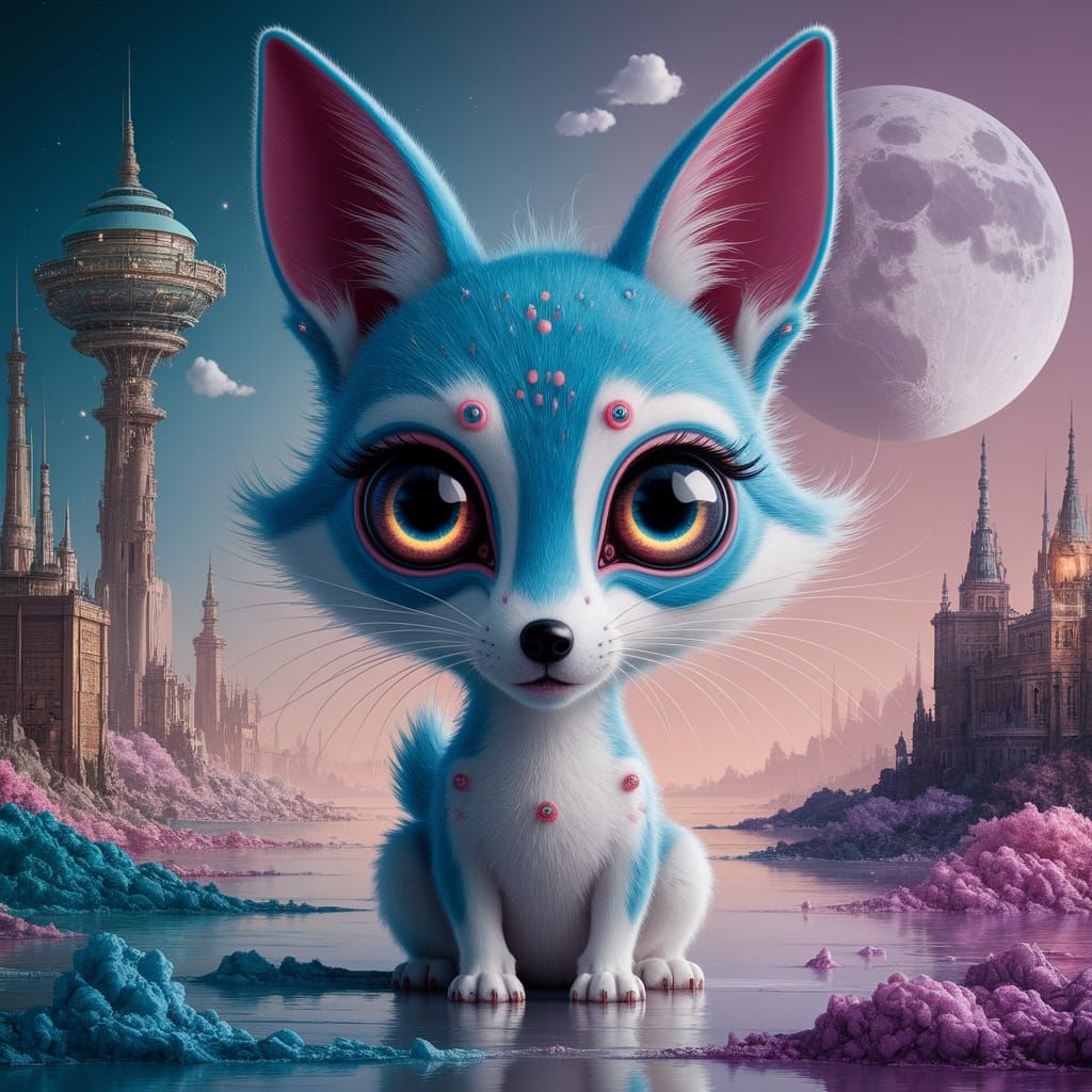 Surreal Whimsical Kitsune Painting with Alien and ... - AI Art