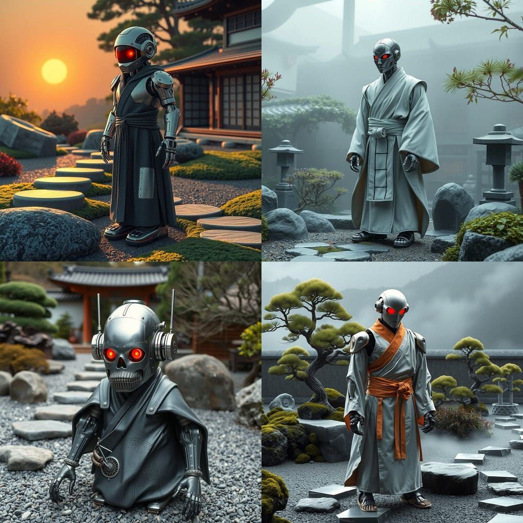 Ancient Monk Robot in Traditional Japanese Garden - AI Art