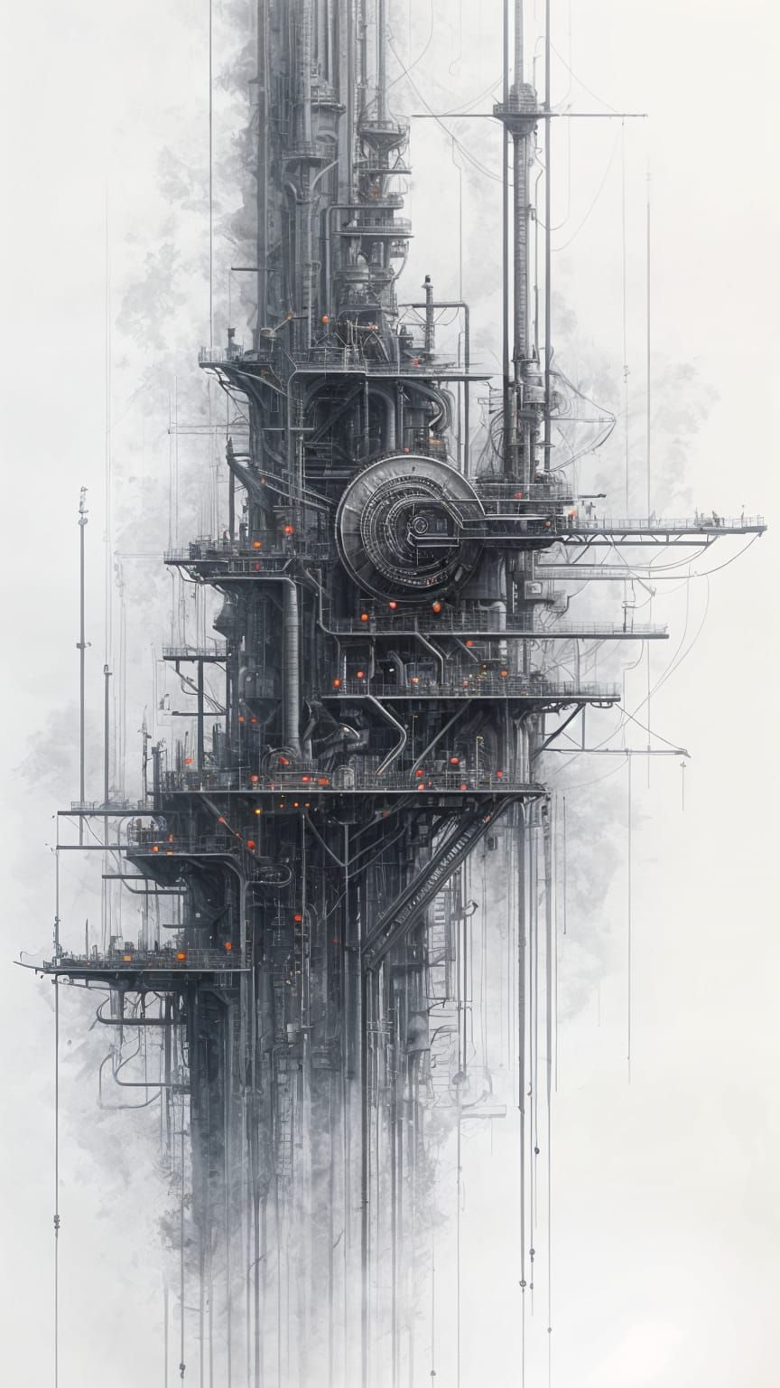 Abstract industrial sci-fi engineering drawing